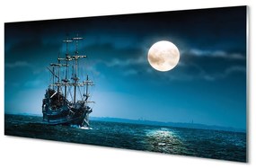 akrylový obraz Sea city měsíc loď 125x50 cm
