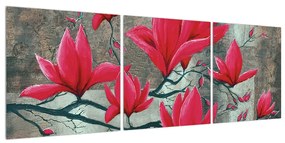 Obraz červených květů (120x40 cm)