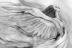 Obraz svobodný anděl v černobílém provedení - 90x60 cm