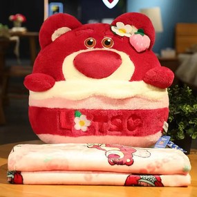 Plyšový polštář - pohádkové postavy Varianta: červený medvěd s dekou