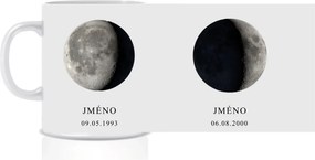 Personalizovaný klasický bílý hrníček 300 ml s měsíční fází rodiny (2-5 členů rodiny)
