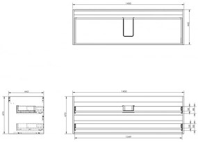 Mexen Box-A, závěsná skříňka, 140 cm, 2 zásuvky, bílá matná, 91AX0-1400-470-2-01