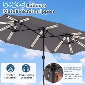Costway Dvojitý slunečník s klikou a stojanem s 108 LED světle – 370 × 200 cm