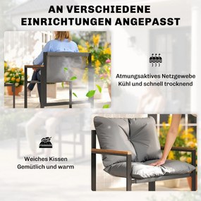 Outsunny 3dílný bistro set pro 2 osoby — kovový rám, polstrovaná křesla a odkládací stolík, zahradní nábytek na balkon, terasu nebo trávník