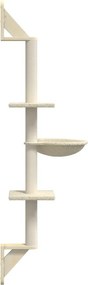 Nástěnné škrabadlo pro kočky se sloupkem krémové 142,5 cm 172395