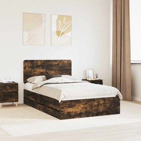 Rám postele s čelo Kouřový dub 135 x 190 cm Inženýrské dřevo 3412606