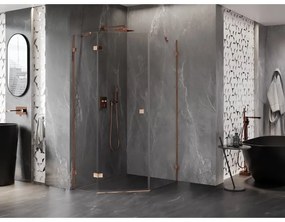Mexen Lunar, Pětiúhelníkový sprchový kout Mexen Lunar s výklopným levým oknem 80 x 100 cm, 8mm čiré sklo, profil růžové zlato, 831-080L-100P-60-00-L