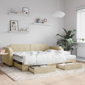 Válenda s přistýlkou a zásuvkami krémová 100 x 200 cm textil 3197679