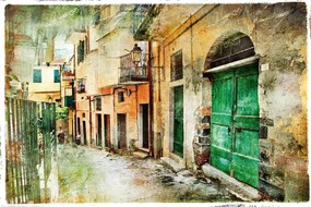 DIMEX | Samolepicí vliesová fototapeta na zeď Staré ulice Itálie MA-5-2024 | 375 x 250 cm | zelená, oranžová, hnědá