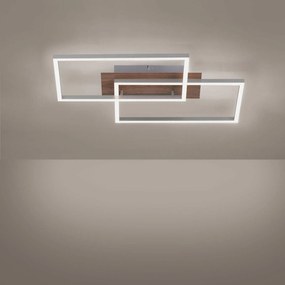 LED stropní světlo Iven, dim, ocel/dřevo 50,4x42cm