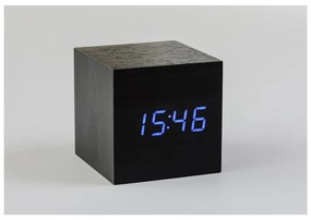 Černý budík s modrým LED displejem Gingko Cube Click Clock