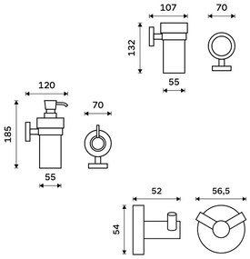NIMCO UN set-31W-26 - Dávkovač mýdla, stojan na kartáčky a nástěnný háček UNIX