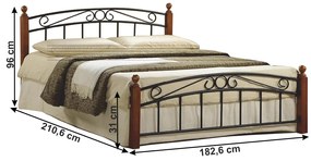 Kondela Manželská postel, třešeň / černý kov, 180x200, DOLORES