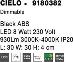 Stropní LED svítidlo NOVA LUCE CIELO 8W 3000-4000K 9180382 stmívatelné Triac