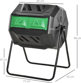 Bubnový kompostér Outsunny 160L zahradní kompostér se 2 přihrádkami, otočný, na organický odpad, černý, účinný a robustní| Aosom