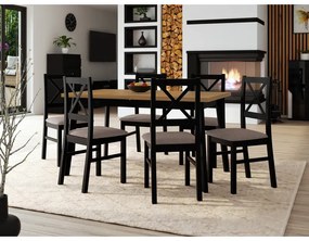 Stůl se 6 židlemi - AL43, Barva dřeva: dub artisan - L, Potah: Hygge D91, Barvy nožiček: Bíla