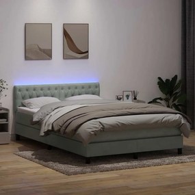 Box spring postel s matrací a LED světle šedá 160x210 cm samet 3317175