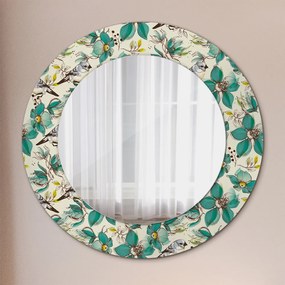 Kulaté dekorativní zrcadlo Květiny a ptáci fi 50 cm