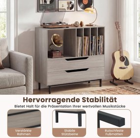 Costway Stojan na gramofon s 4 vinylovými přihrádkami a 2 zásuvkami