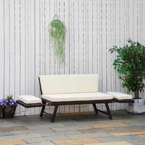 Outsunny polyratanová zahradní pohovka 2místná rozkládací zahradní nábytek lounge pohovka s područkami ocelová hnědá 129x63x67 cm na terasu a balkon …