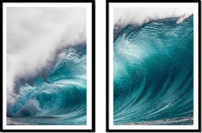 Obraz Plakáty V Rámu 53x73 cm Diptych Sada 2 obrazů Moře Vlny Surf P2152