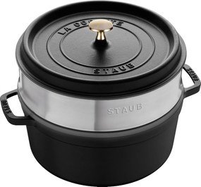 Staub Litinový hrnec s poklicí Cocotte s napařovací vložkou, černý, 24 cm / 3,8 l 13242423