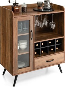 Costway Vinotéka pro domácí lihovinu skříň s dvířky a zásuvkou – 80 × 40 × 95 cm
