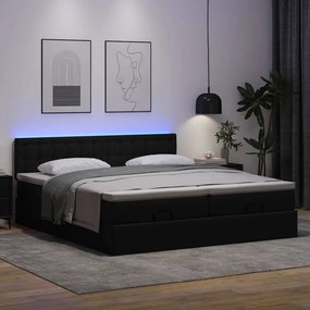 Osmanský postel s matracemi&amp;LED černá 180x200cm umělá kůže 3312805