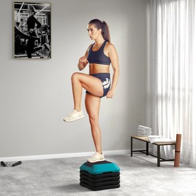 SPORTNOW Aerobní Steppovací Podložka s Nastavitelnou Výškou 10/15/20/25/30 cm, Nosnost 150 kg pro Domácí Trénink