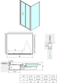 Polysan Polysan, EASY čtvercová sprchová zástěna 800x800mm, skládací dveře, L/R varianta, čiré sklo, EL1980EL3215
