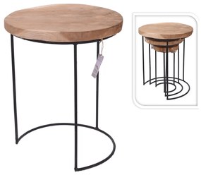 Home&Styling H&S Collection 3dílná sada odkládacích stolků teakové dřevo a kov
