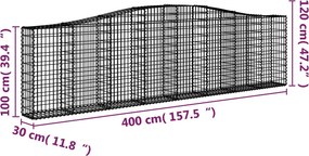Klenuté gabionové koše 4 ks 400x30x100/120cm pozinkované železo 3145828