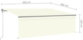 vidaXL Marketos Automatická markýza roleta LED a senzor větru 4 x 3 m krémová
