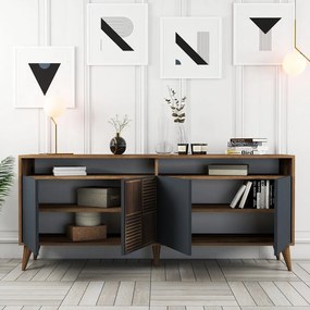 Nízká komoda v dekoru ořechu v antracitové a přírodní barvě 180x79 cm Milan – Kalune Design