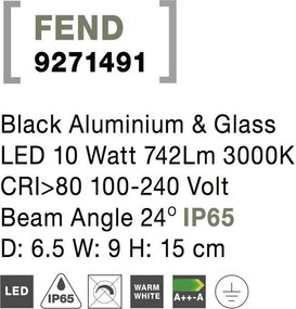 NV 9271491 Venkovní nástěnné svítidlo FEND černý hliník a sklo LED 10W 3000K 100-240V 24st. IP65 - NOVA LUCE