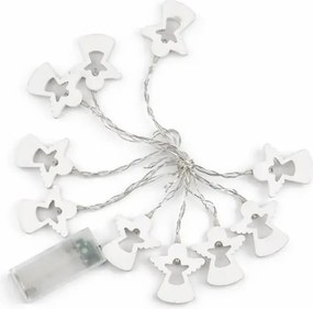 LED světýlka na baterie, dřevění andílci, 2 m, teple bílá, 10 diod, čirý kabel, IP20 interiér, 2 × AA