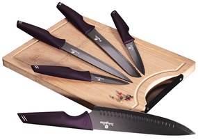 6dílná sada kuchyňských nerezových nožů s deskou na krájení PURPLE 20274