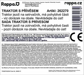 RAPPA Traktor farmářský s vlečkou 45 cm / Setrvačníkový pohon / Odpoji