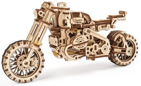 Ugears 3D dřevěné mechanické puzzle UGR-10 Motorka (scrambler) s vozíkem