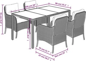 5dílný zahradní jídelní set s poduškami černý polyratan 3211844
