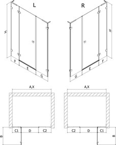 Mexen Lunar L, výklopné sprchové dveře levé 150 cm, čiré sklo, černý profil, 834SL-150-050-70-00-L