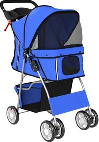 PawHut psí vozík, skládací psí kočárek s reflexním pruhem, úložný koš, polštář pro malé psy do 10 kg, 77x44x102 cm, modrý