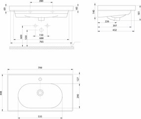 SAPHO BRAND keramické retro umyvadlo 80x45cm, bílá TU0422
