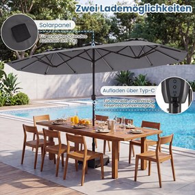 Costway Dvojitý slunečník s LED osvětlením Obdélníkový – 400 × 210 cm, šedá