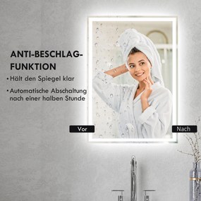 HOMCOM LED koupelnové zrcadlo 80x60cm, nástěnné, bez mlhy, s dotykovým spínačem, IP44 pro moderní koupelny
