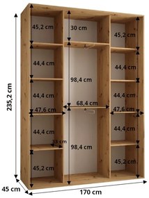Šatní skříň ASIRI 5 - 170/45 cm, bílá / stříbrná