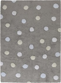 Lorena Canals, Přírodní koberec, ručně tkaný Tricolor Polka Dots Grey-Blue, 120x160, šedá, dětský pokoj