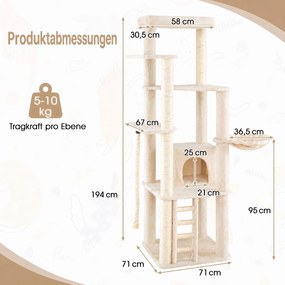 Costway Vícepatrové škrabadlo pro kočky 194 cm, béžové