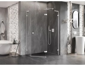 Mexen Lunar, L pravý výklopný pětiúhelníkový sprchový kout 100 x 80 cm, 8mm čiré sklo, bílý profil, 831L-100P-080L-20-00-P