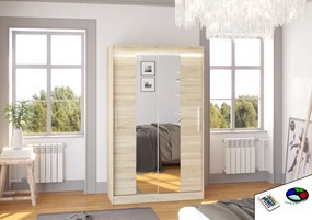 ADRK Furniture Posuvná skříň se zrcadlem a LED osvětlením SANTOS 120 ADRK-SW-SAN-S-120+L